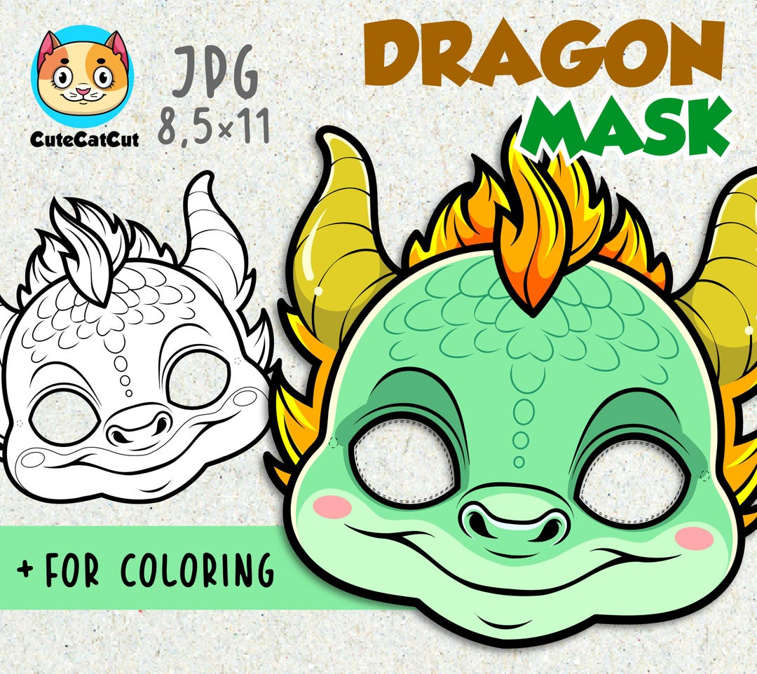 Cute Dragon Mask Printable for Kids, Toddler Activity, Dragon Craft ...