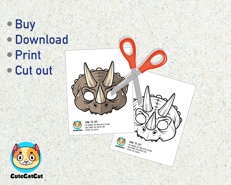 Triceratops Dinosaur Mask Printable for Kids, Party Toddler Activity ...