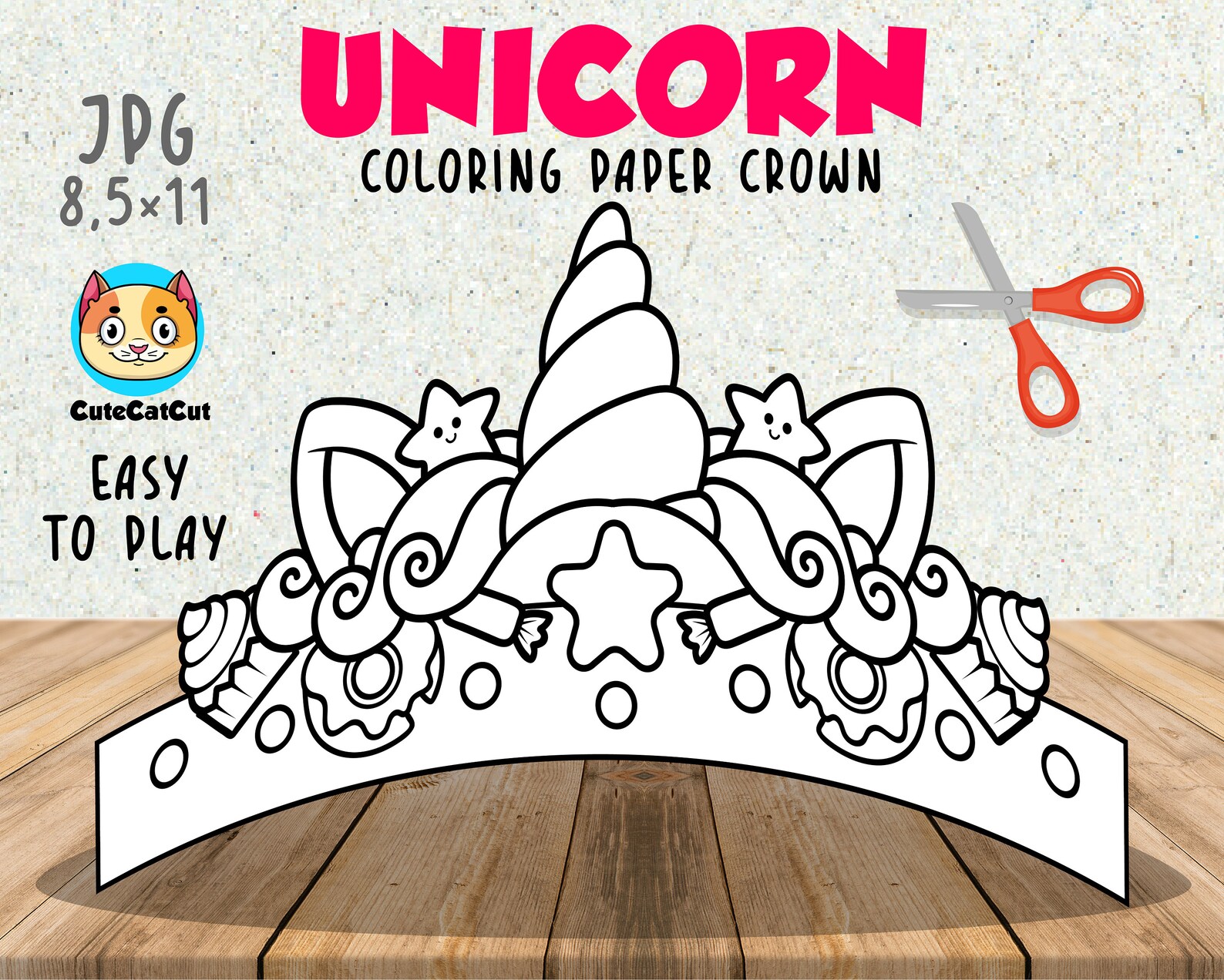 Unicorn Colouring Paper Crown Printable for Kids, Hat Fun Kids Craft ...