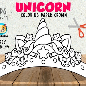 Unicorn Colouring Paper Crown Printable for Kids, Hat Fun Kids Craft ...