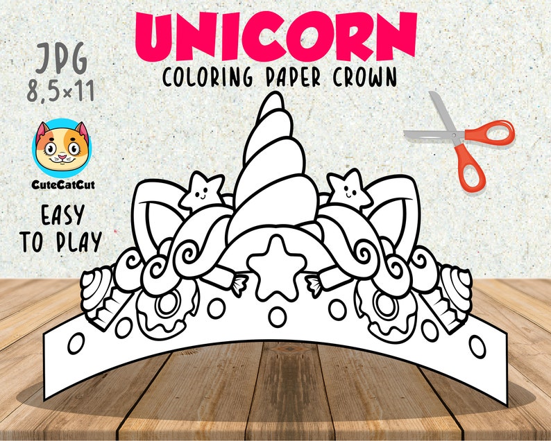 Unicorn Colouring Paper Crown Printable for Kids, Hat Fun Kids Craft ...