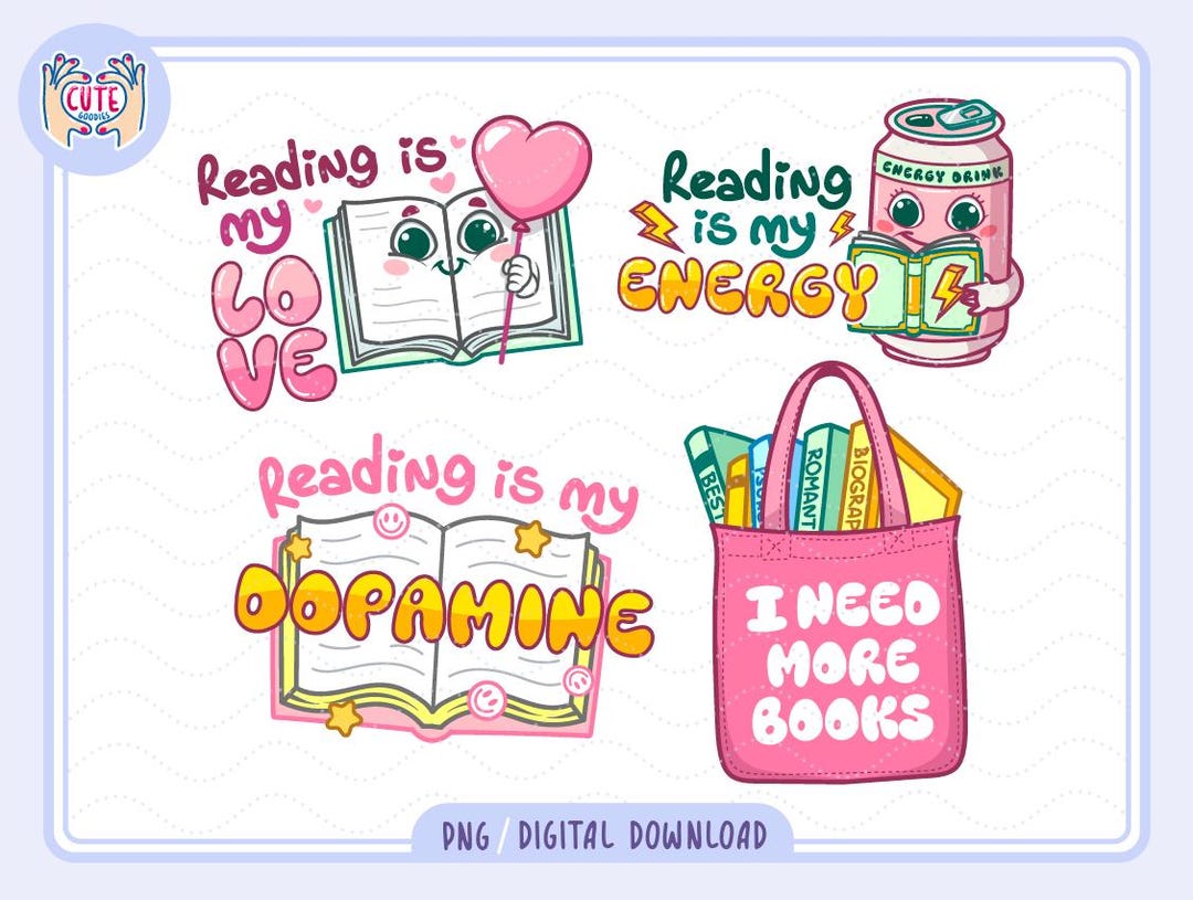 Cozy Book Lover Clipart Png | Cute Reading Stickers Instant Download ...