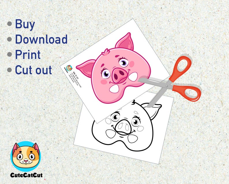 Pig Paper Mask Printable for Kids, Toddler Activity, Farm Animals Paper ...