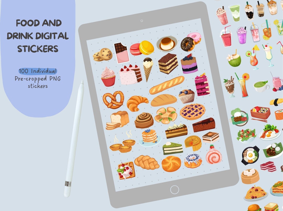 100 Food and Drink Digital Stickers | Precropped Digital Sticker ...