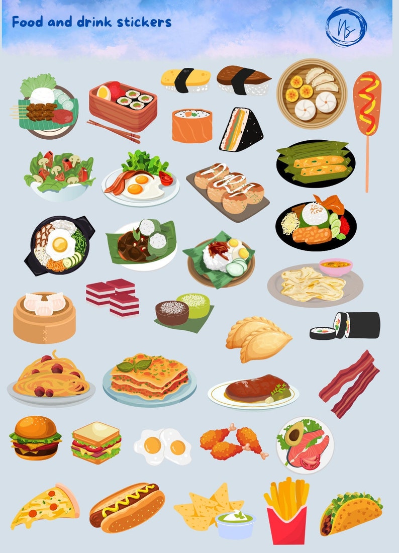 100 Food and Drink Digital Stickers | Precropped Digital Sticker ...