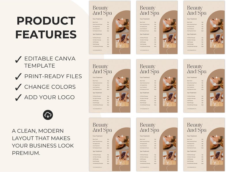 Spa Menu Template Beauty and Spa Instagram Post, Editable Service List ...