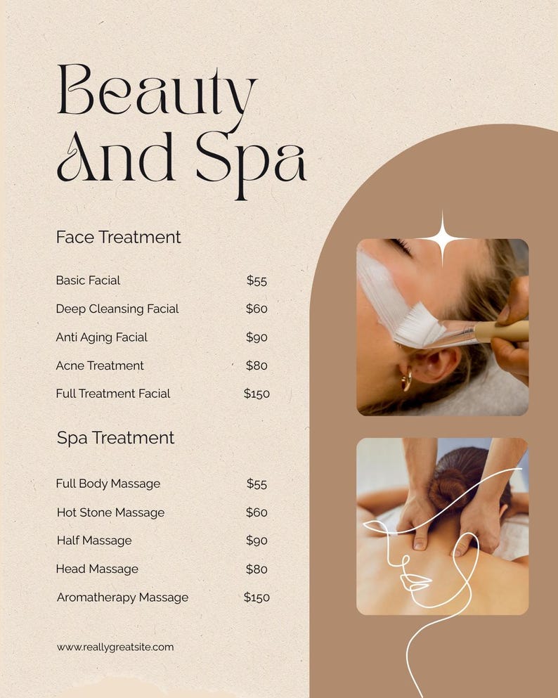 Spa Menu Template Beauty and Spa Instagram Post, Editable Service List ...