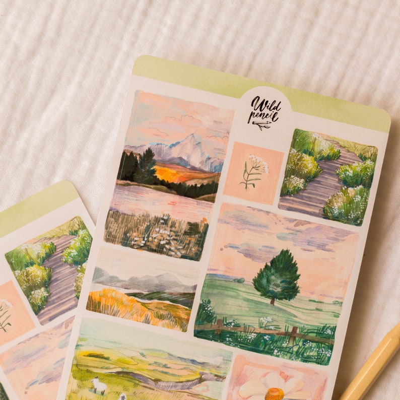 Sticker Sunrise Landscapes | Paper Sticker Sheet, Cute Stickers ...
