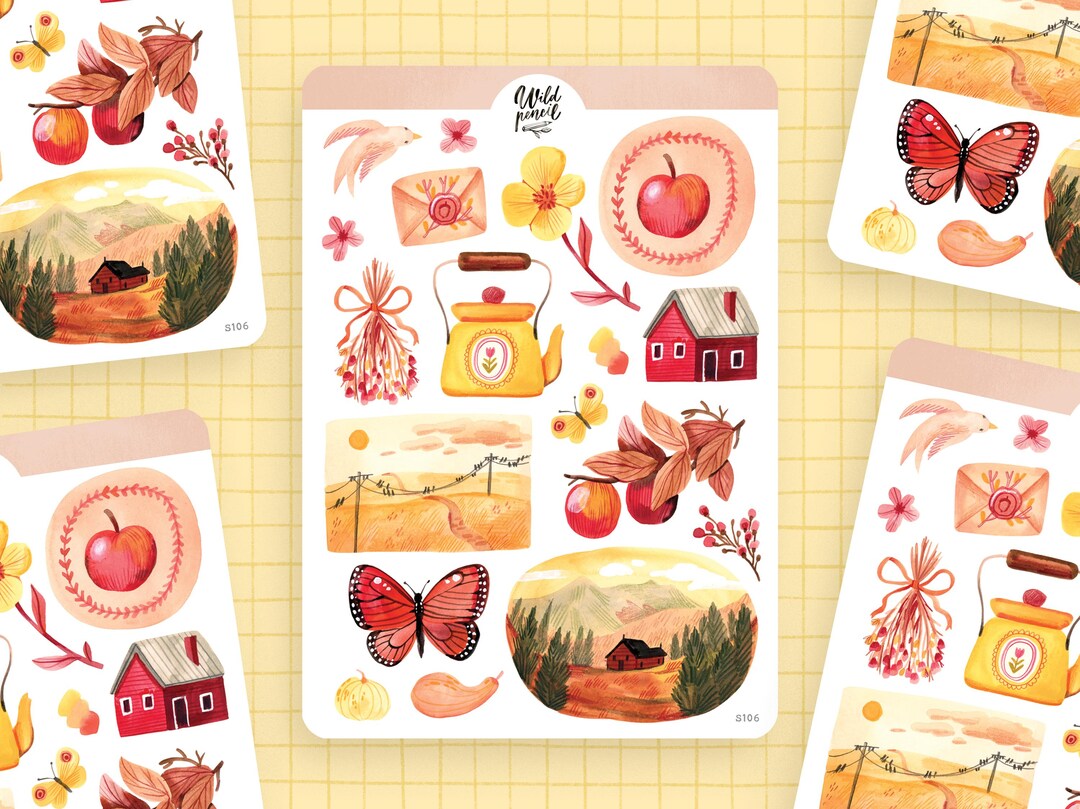 Stickers Fall Afternoon | Paper Sticker Sheet, Cute Stickers, Planner ...