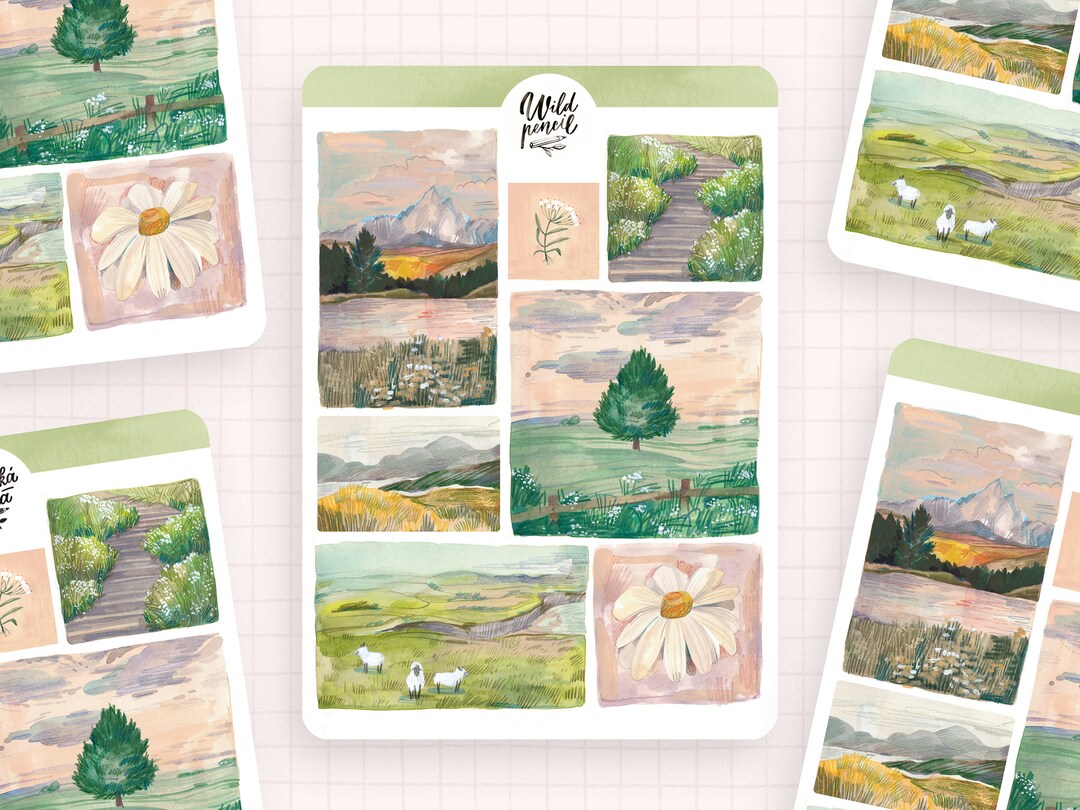 Sticker Sunrise Landscapes | Paper Sticker Sheet, Cute Stickers ...