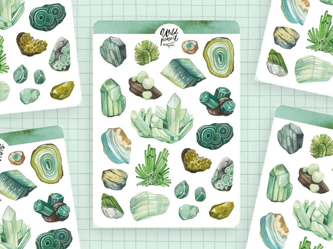 Sticker Sheet Green Gemstones | Paper Sticker Sheet, Cute Stickers ...