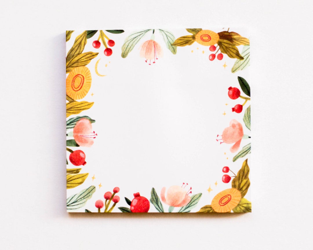 Sticky Notes Cheery Flowers | Cute Note Pad, Illustrated Stationery ...