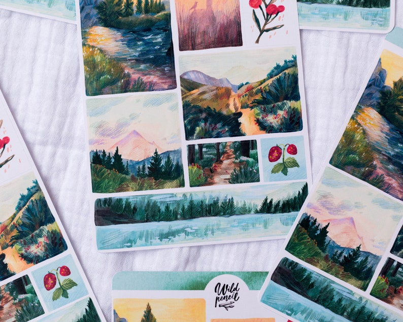 Sticker Forest Landscapes | Paper Sticker Sheet, Cute Stickers, Planner ...
