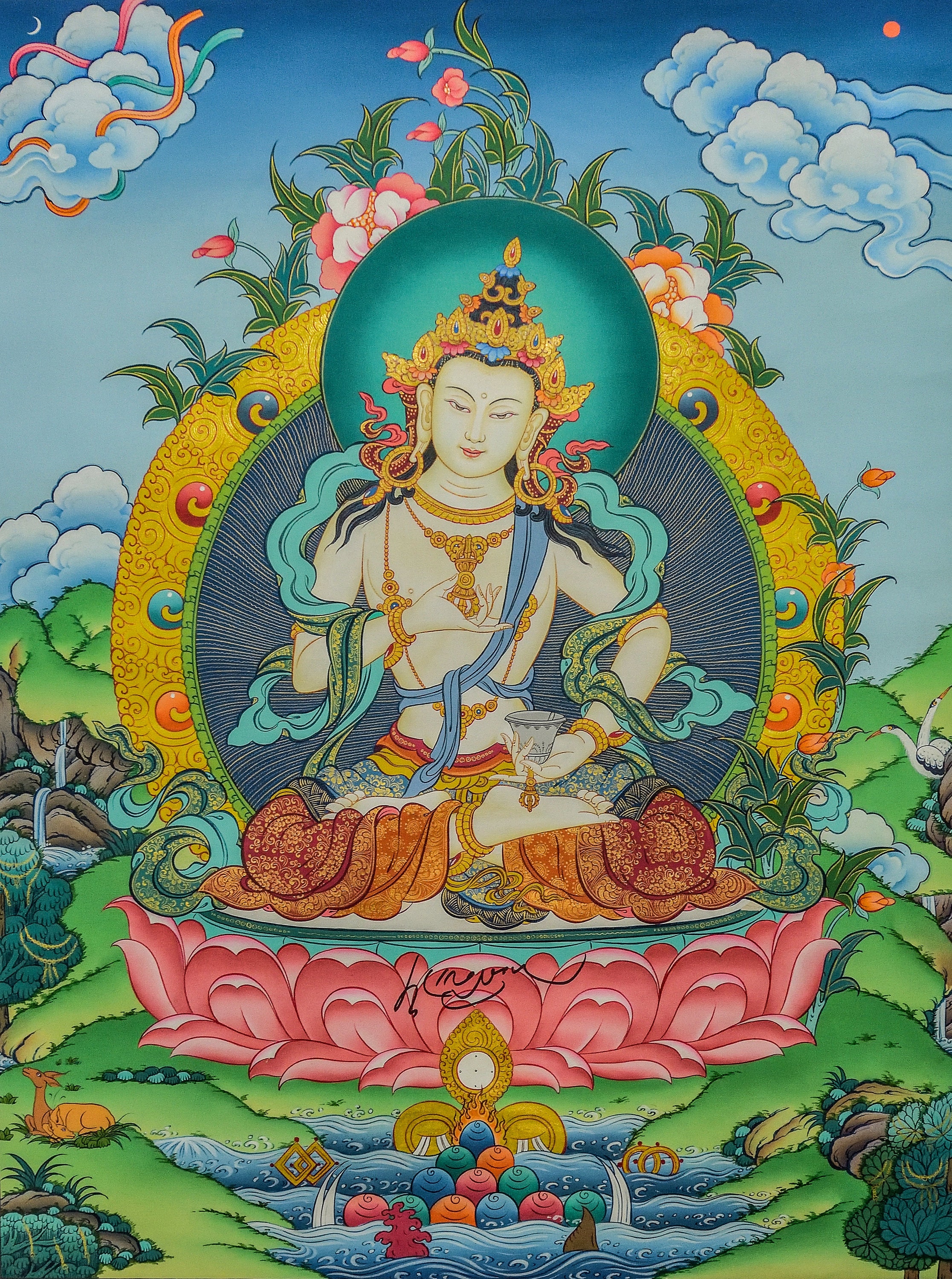 Vajrasattva Thangka Image With 14th Dalai Lama Signature on the Lotus ...