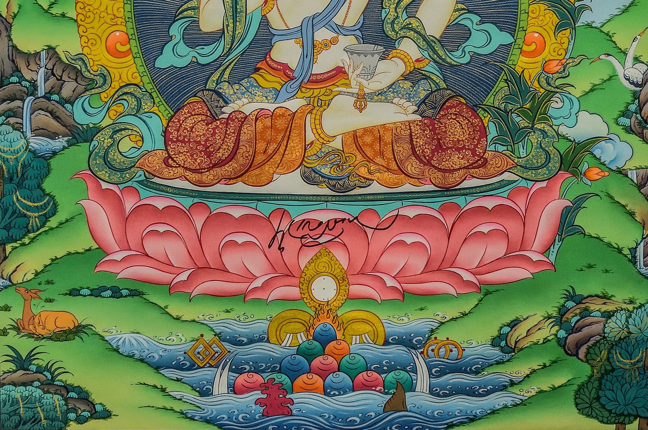 Vajrasattva Thangka Image With 14th Dalai Lama Signature on the Lotus ...