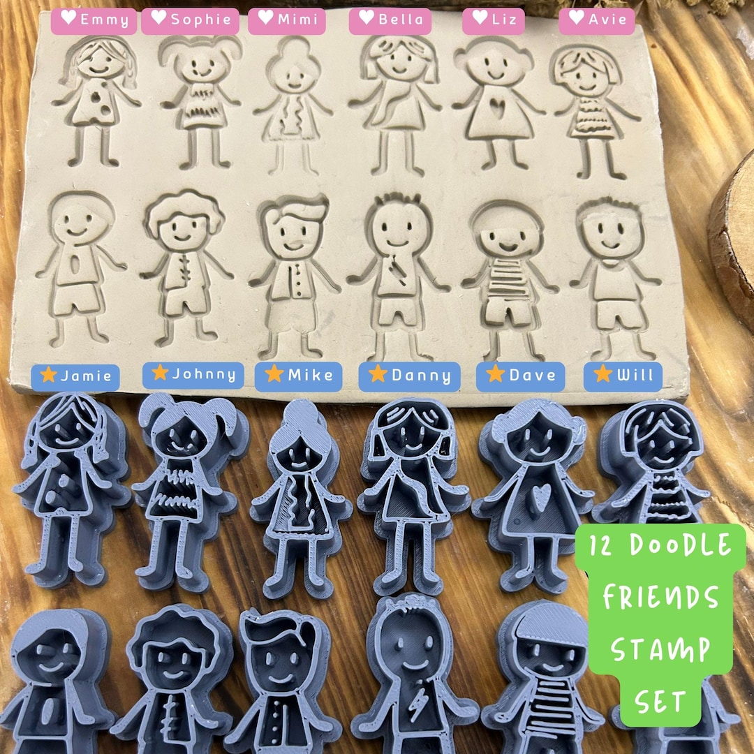 Doodle Friends Stamp Set – 12 Resin Boy & Girl Stamps - Etsy
