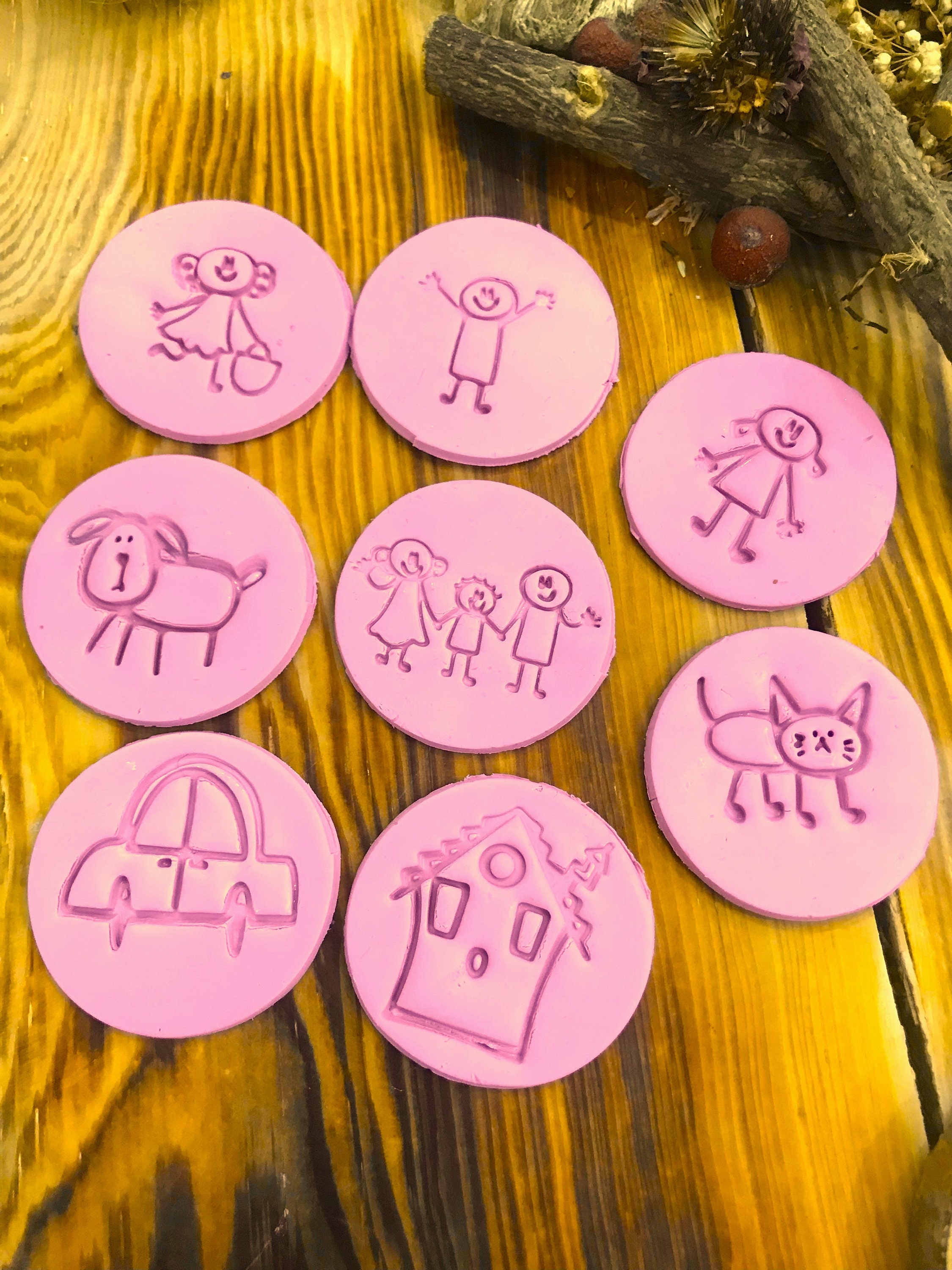 Stickman Family Polymer Clay, Clay, Soap, Cookie Stamp Eight in One Set ...