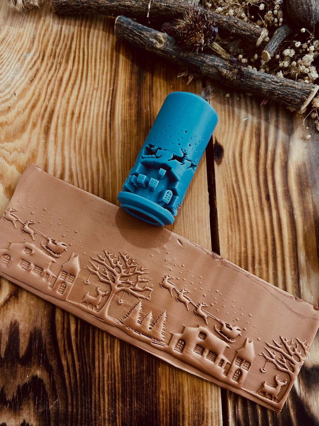 Christmas Scene Texture Roller: Polymer Clay Embossing Tool (7cm) - Etsy