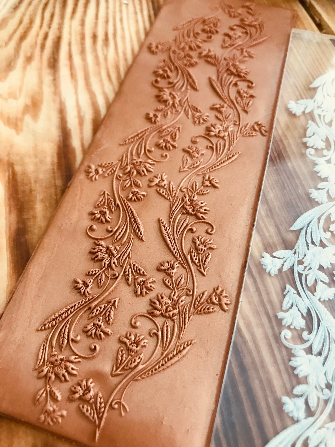 514cm Floral Ornamental Border Acrylic Texture Plaque, Polymer Clay ...