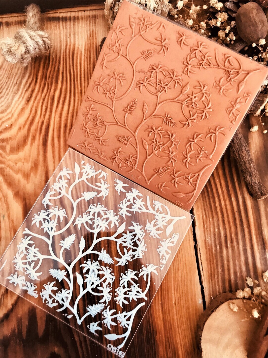Botanical Texture Stamp: Branches & Leaves, Polymer Clay Mold (10x10 Cm ...