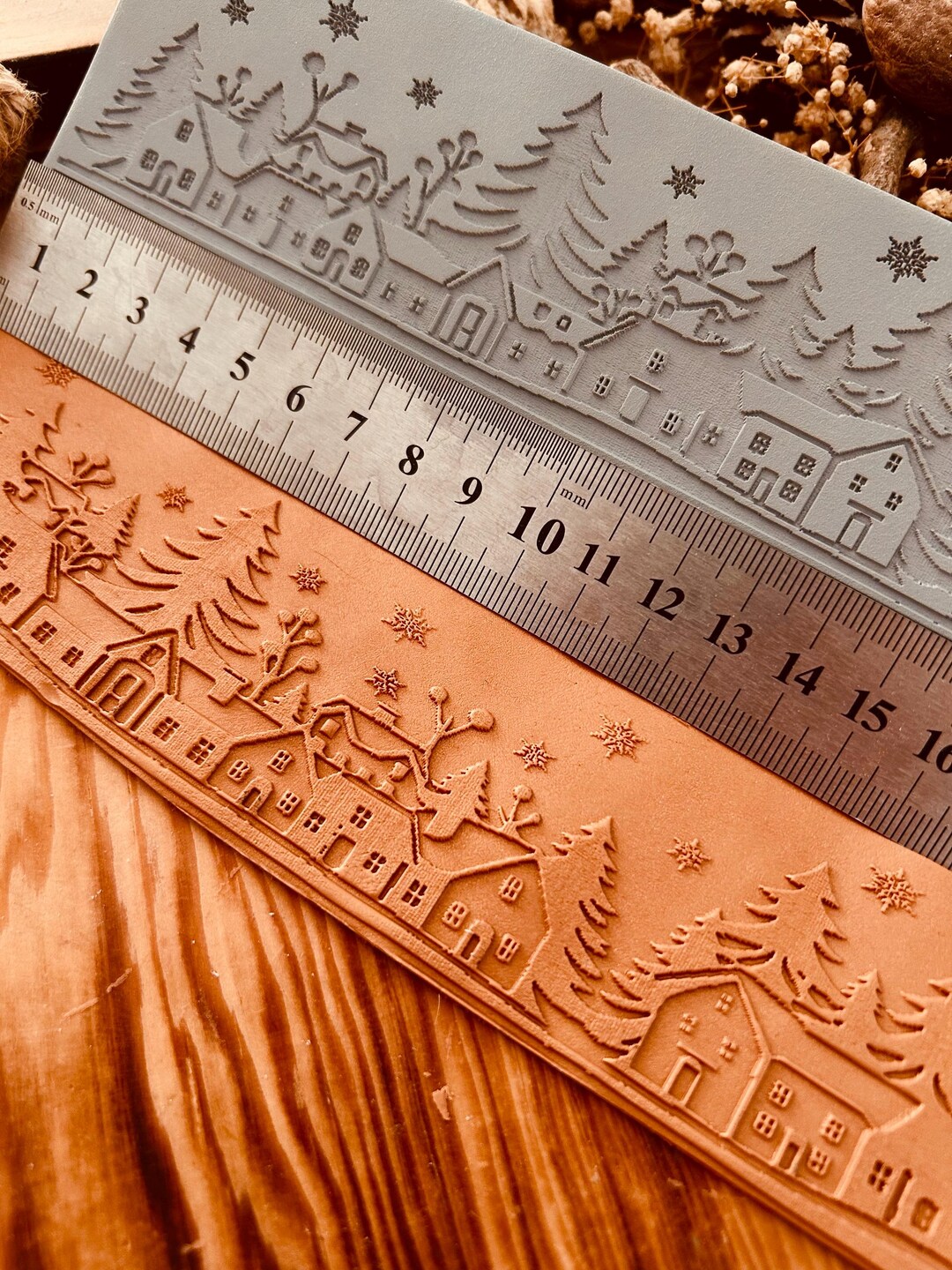 Christmas Village Rubber Texture Mat: Polymer Clay Border Stamp (5x14 ...