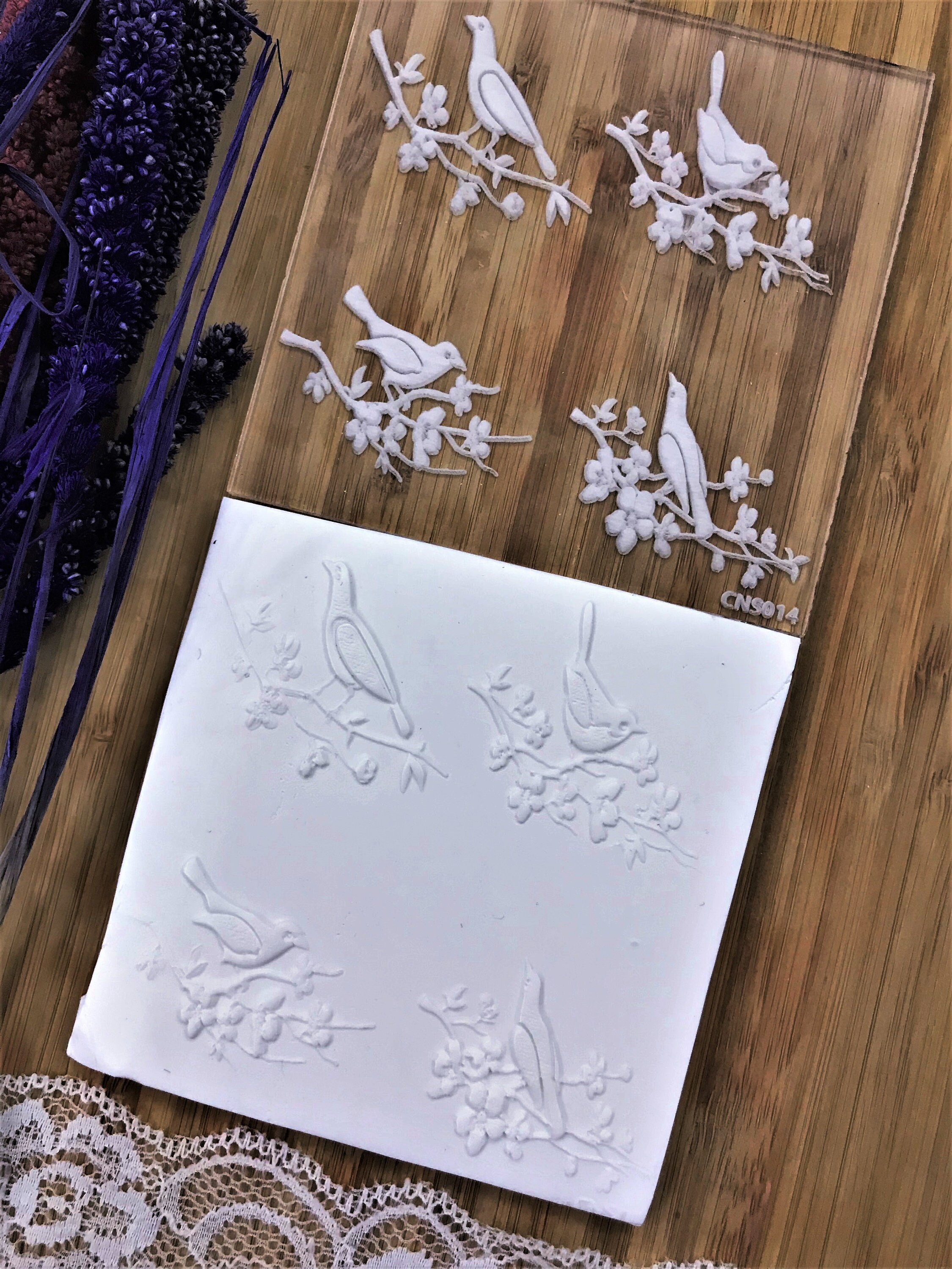 Bird Flower Clay Emboss, Texture Mat, Acrylic Clay Texture Tool, Dough ...