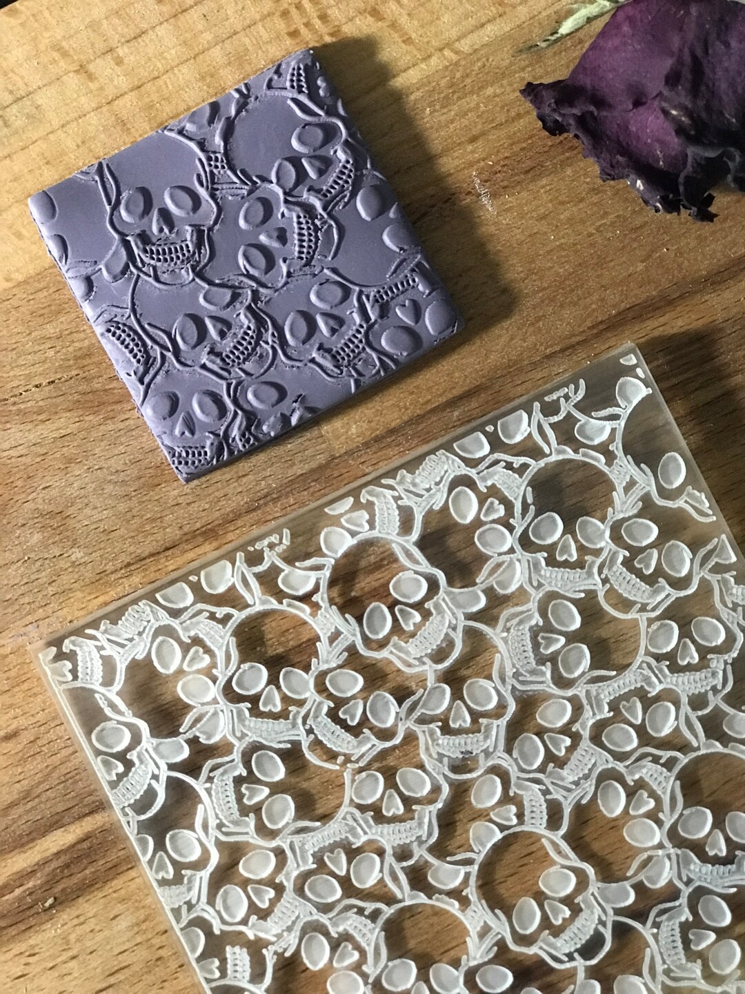Skull Rubber Texture Mat, Embosser Stamp, Acrylic Clay Texture, Polymer ...