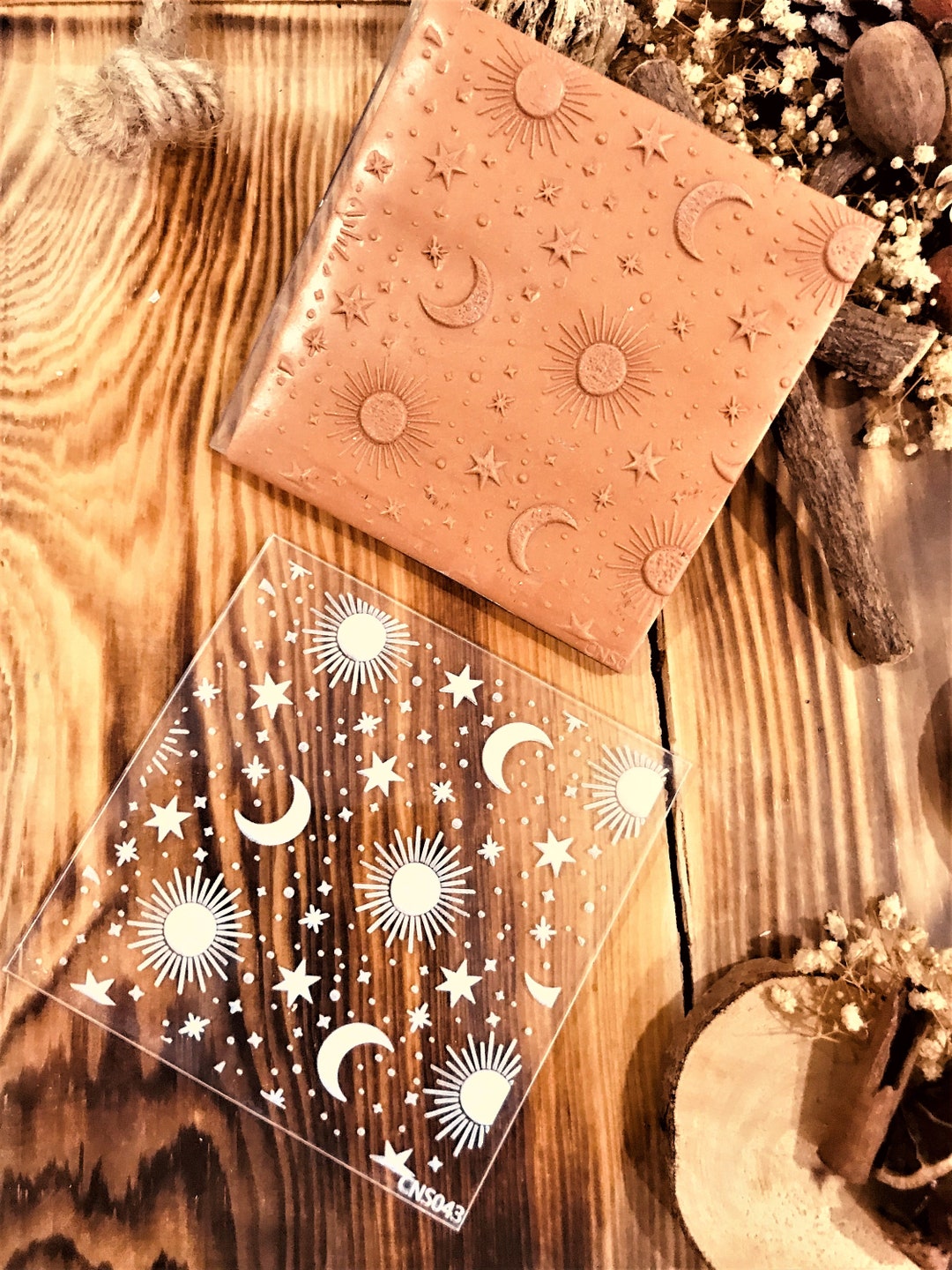 Celestial Texture Stamp: Moon, Sun & Star Pattern - Polymer Clay Mold ...