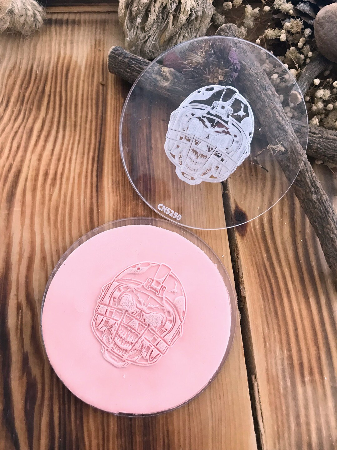 Skeleton Wearing a Helmet Acrylic Texture Stamp for Polymer Clay ...