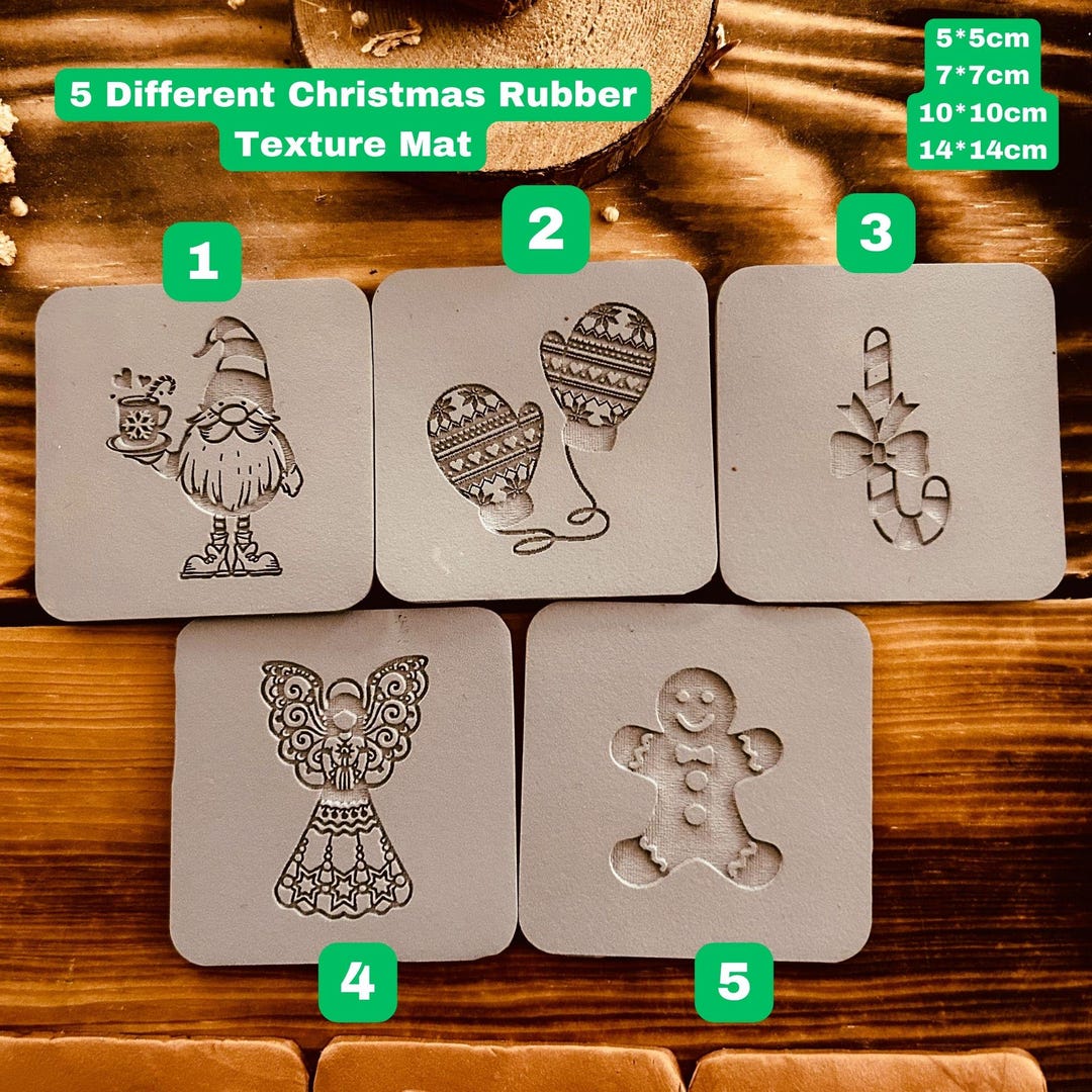 5 Christmas Rubber Texture Mats – Gnome, Angel, Gingerbread Man & More ...