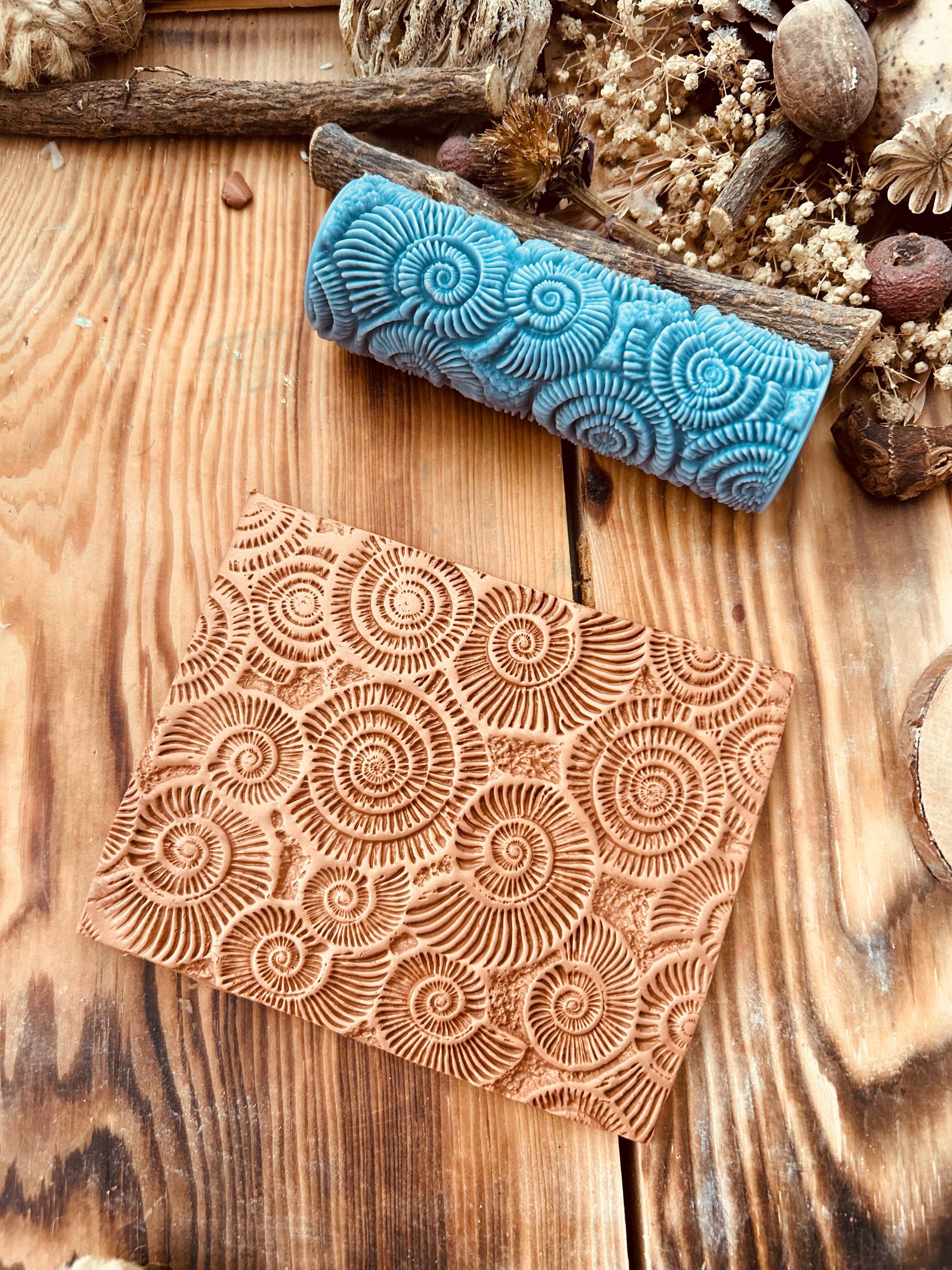 3D Ammonite Fossil Texture Roller: Polymer Clay, Soap, Cookie Dough ...