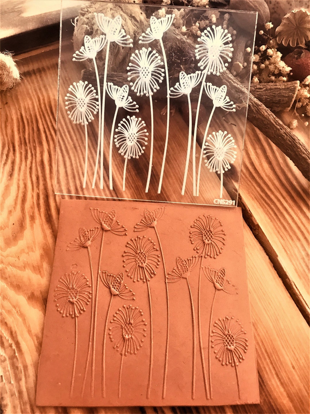 Dandelion Acrylic Embossing Stamp for Polymer Clay, Ceramic Stamp ...