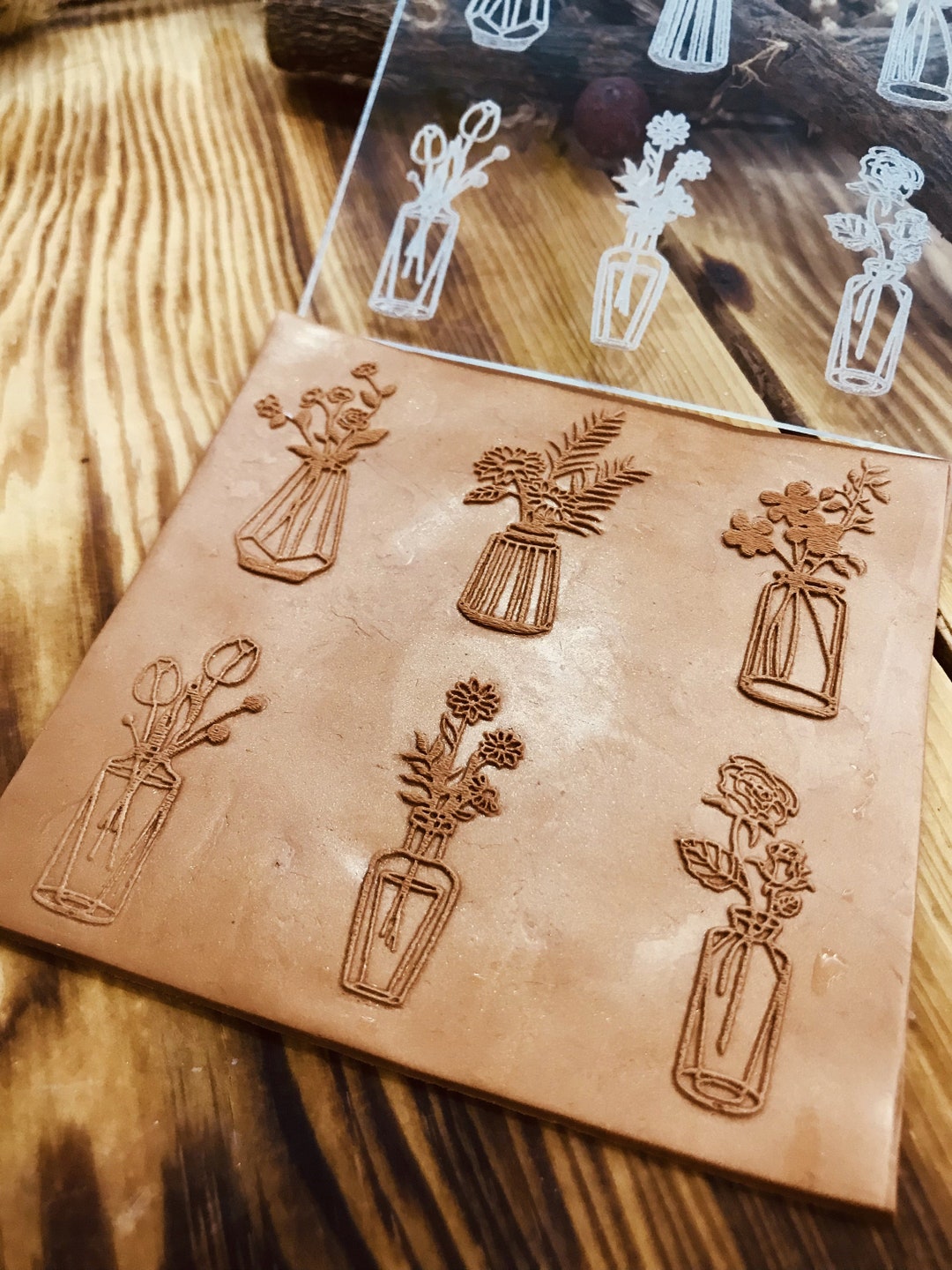 Flower Pot Acrylic Texture Stamp Set: Polymer Clay, Ceramic Paste ...