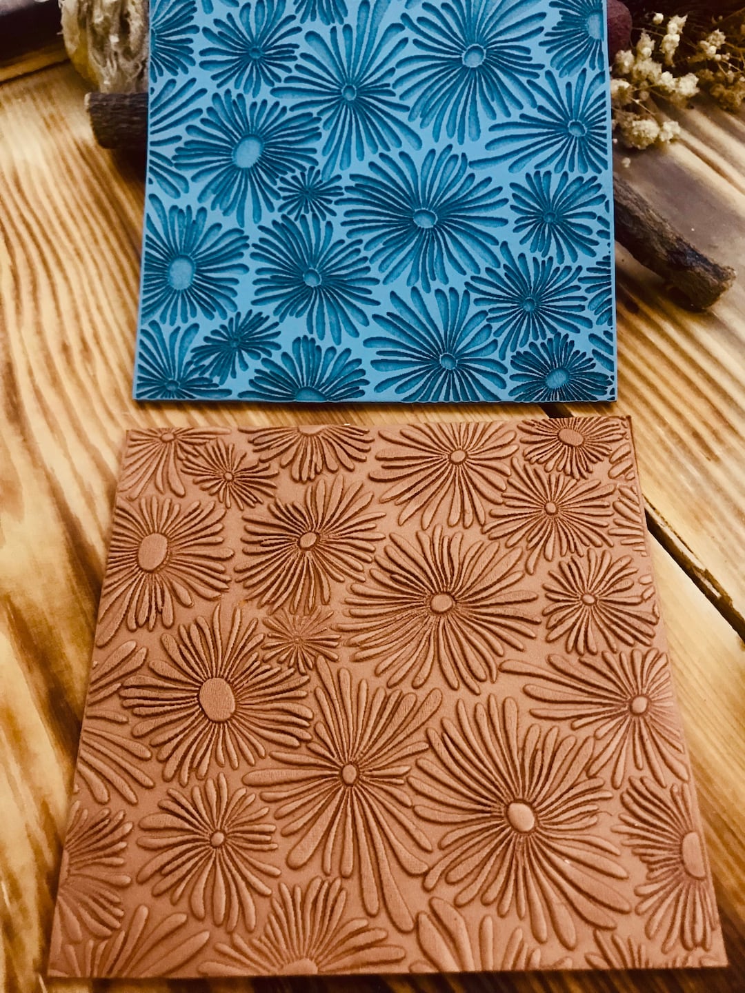 Floral Texture Stamp: 10x10 Cm Rubber/acrylic Mat for Clay & Jewelry - Etsy