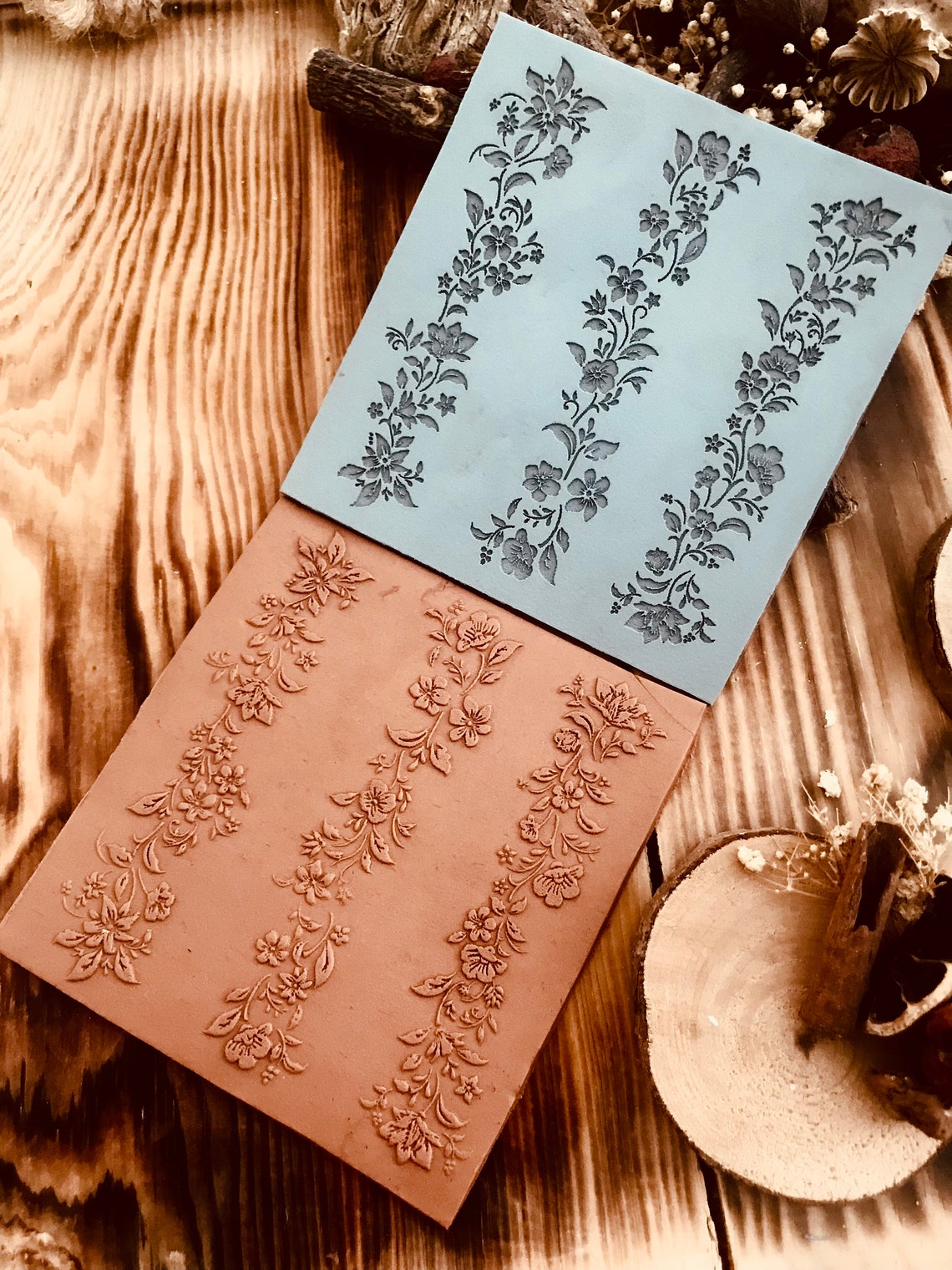 Floral Border Rubber Texture Mat: Polymer Clay & Fondant (10x10 Cm) - Etsy