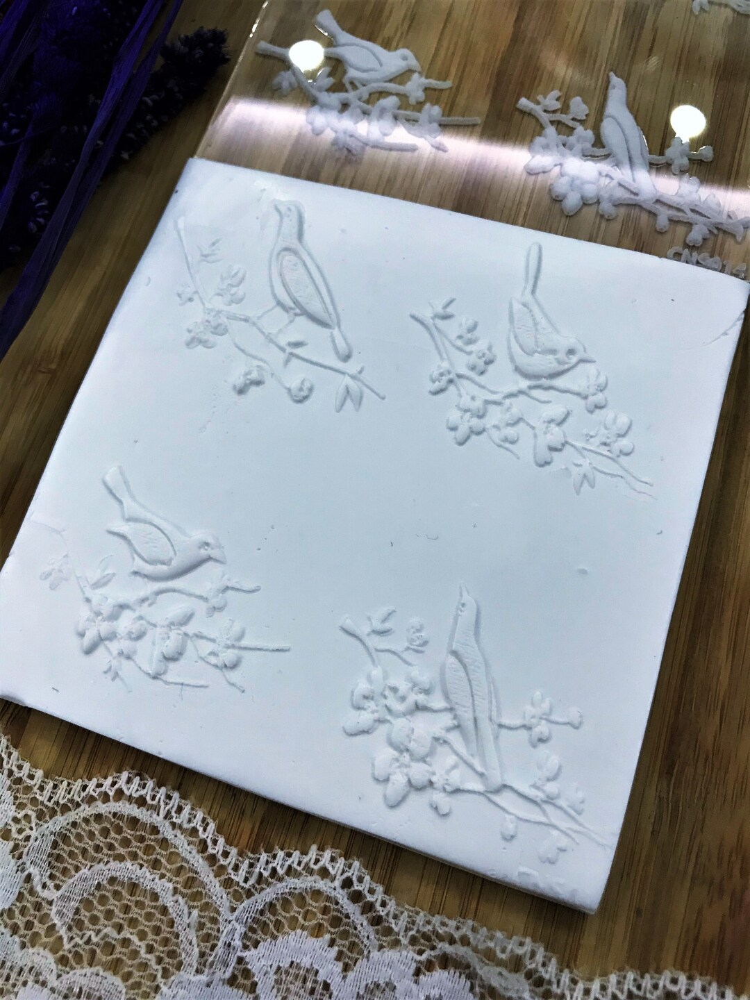 Bird Flower Clay Emboss Texture Mat: Acrylic Ceramic Tool - Etsy