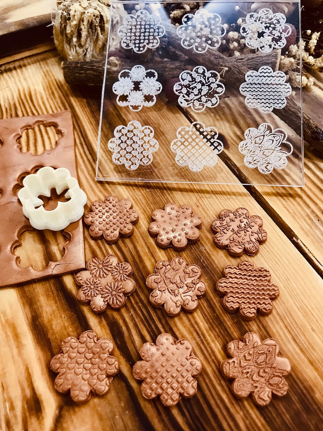 Floral Acrylic Texture Sheet With A Clay Cutter, Embossing Stamp ...