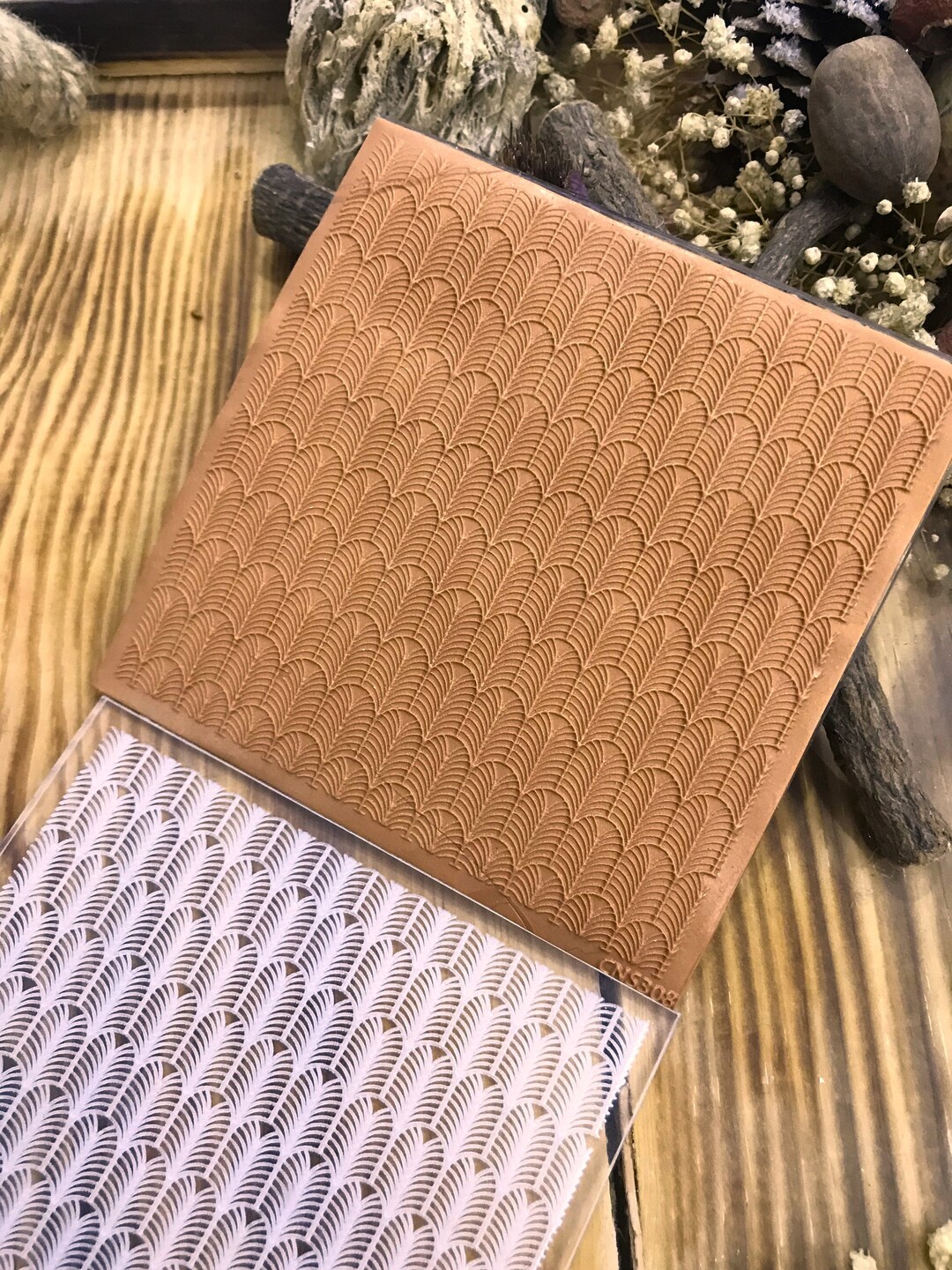 Polymer Clay Texture Stamp: Rubber or Acrylic Embossing Mat (10x10 Cm ...