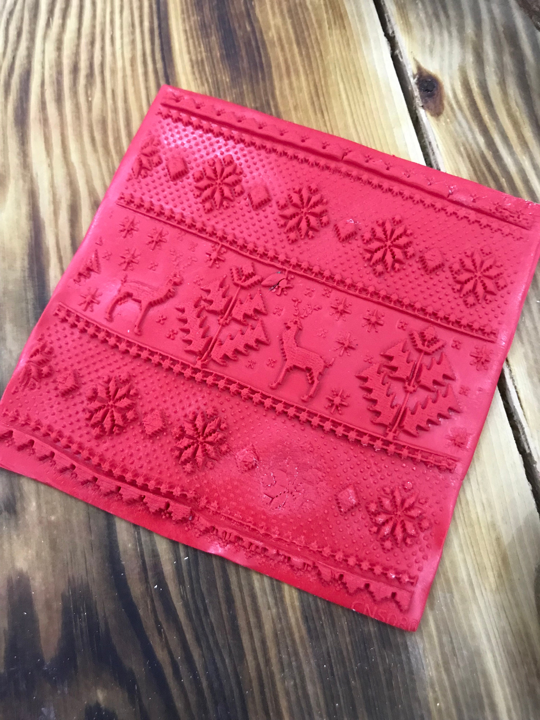 Christmas Deer Pattern Texture Mat Embosser Stamp Acrylic Clay