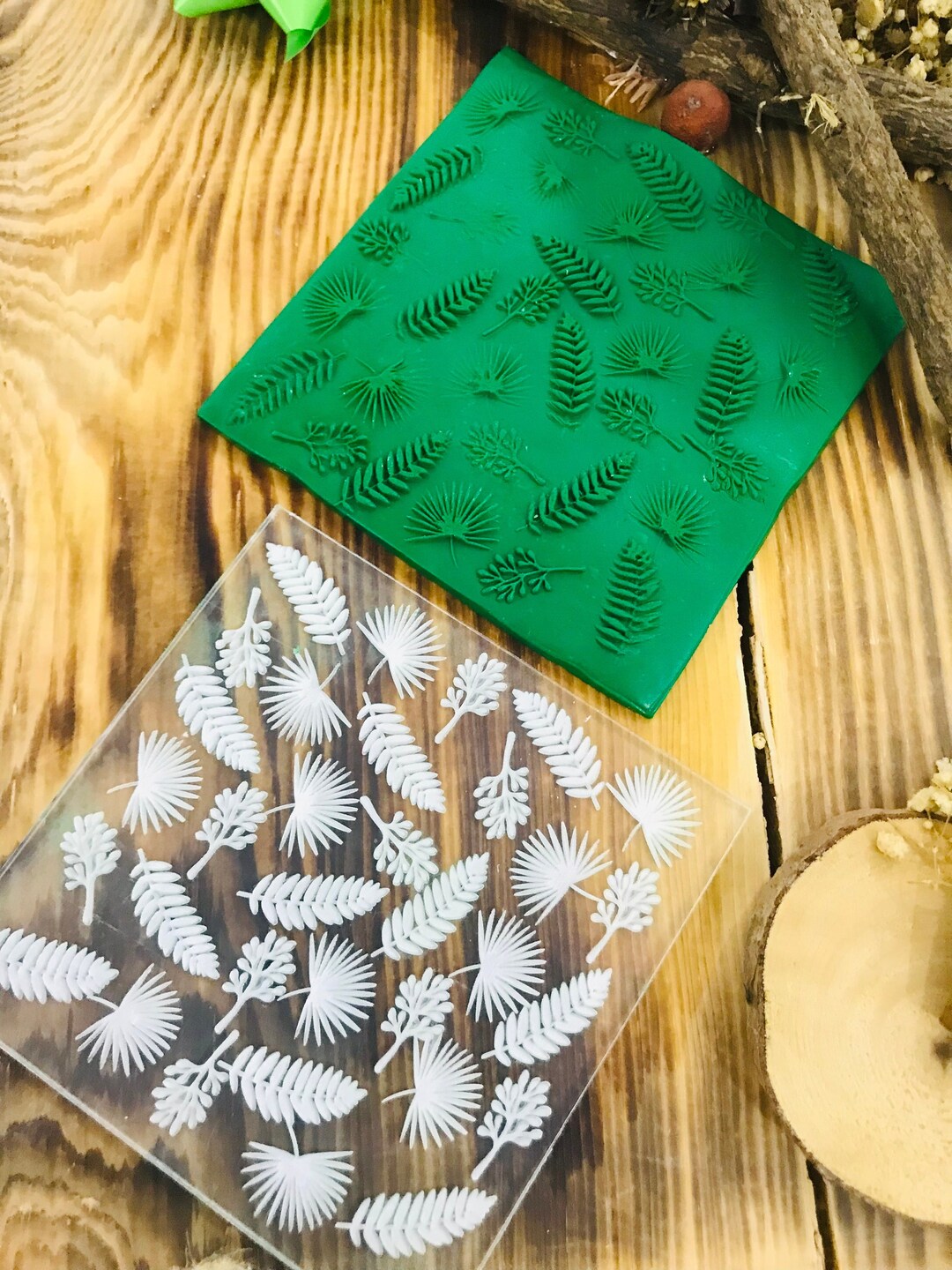 Botanical Leaf Texture Mat, Polymer Clay Debossing Stamp, Acrylic Clay ...