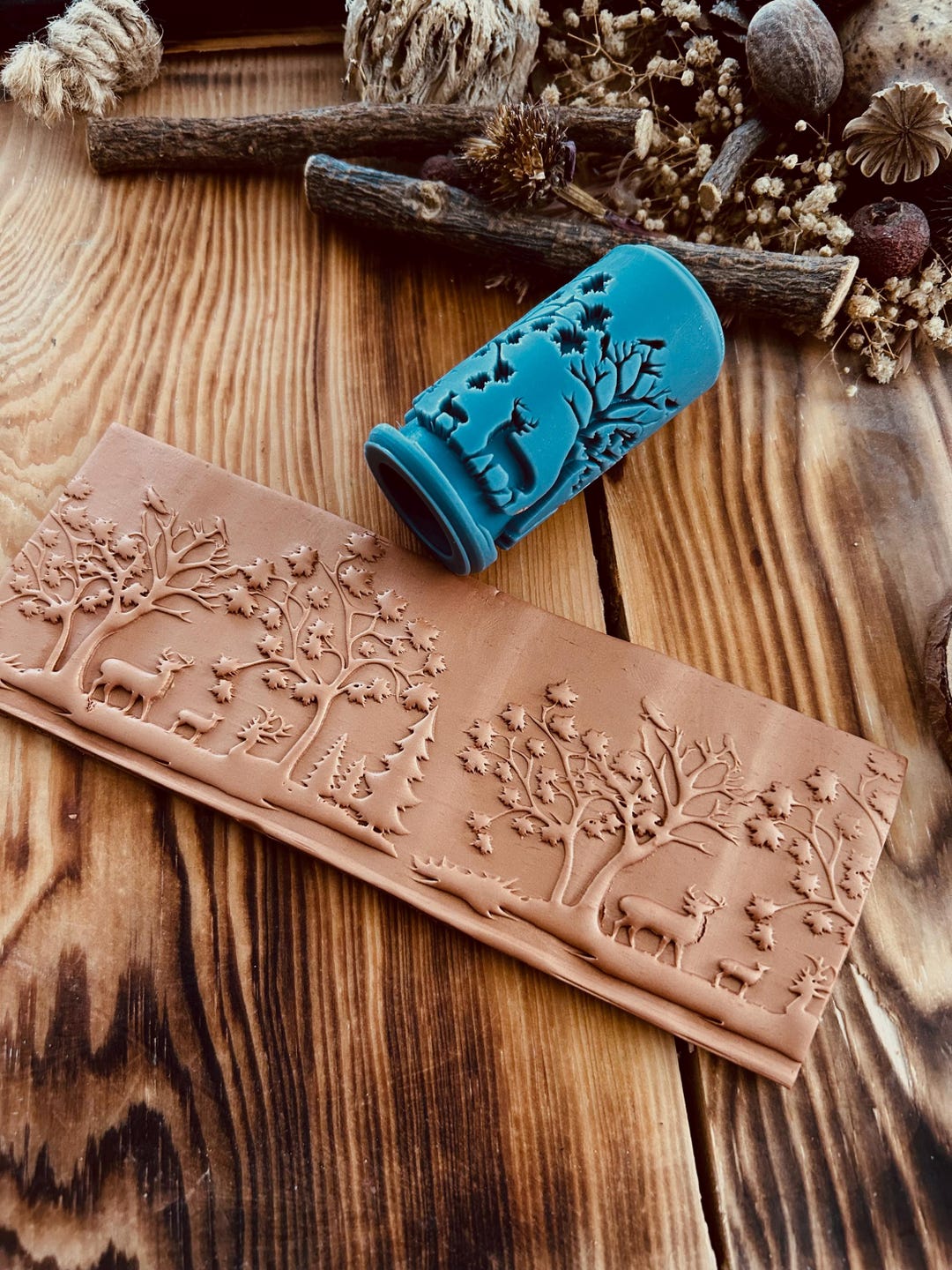 Deer and Tree Texture Roller: Polymer Clay Embossing Tool (7cm) - Etsy