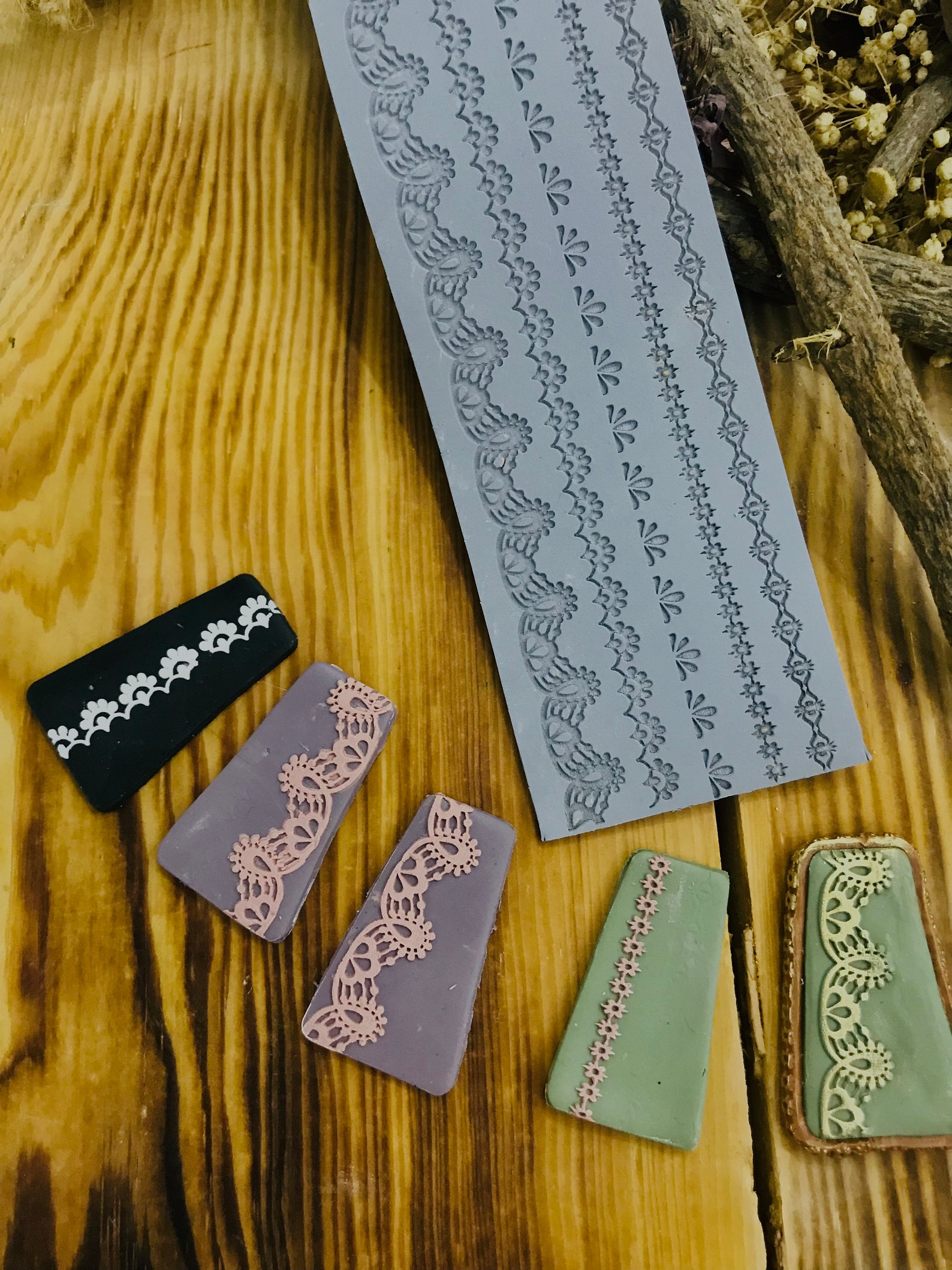 5 Unique Floral Borders – Rubber Texture Mat for Polymer Clay & Jewelry ...