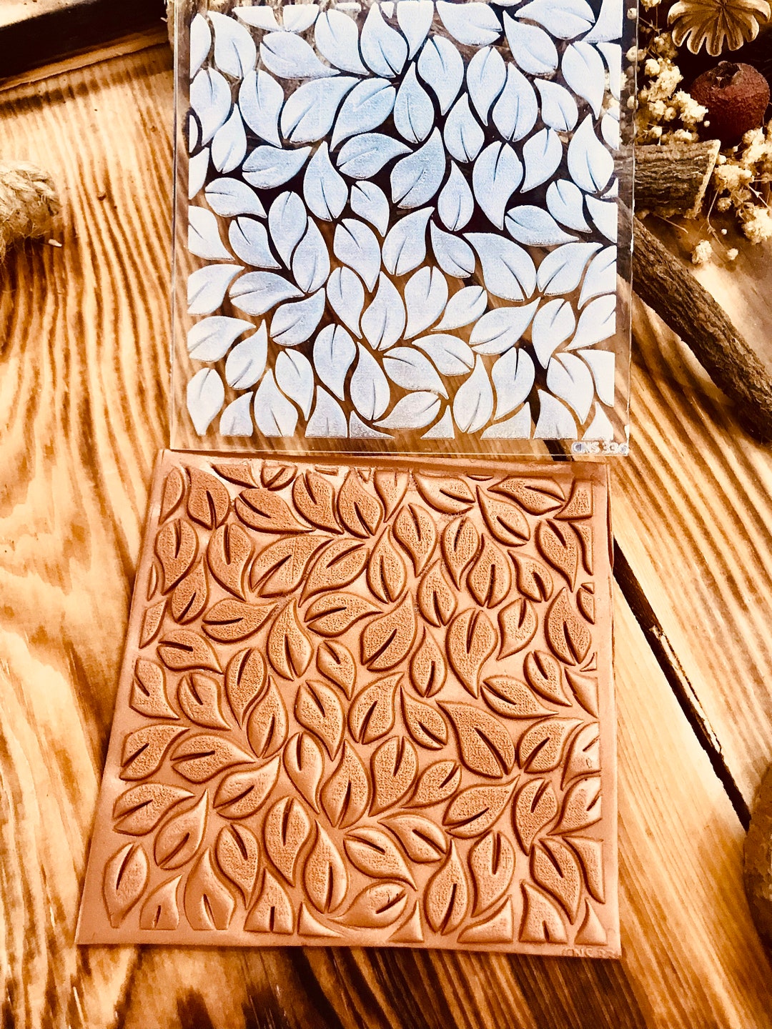 Leaves Pattern Polymer Clay Embossing Stamp, Acrylic Impression Mat ...