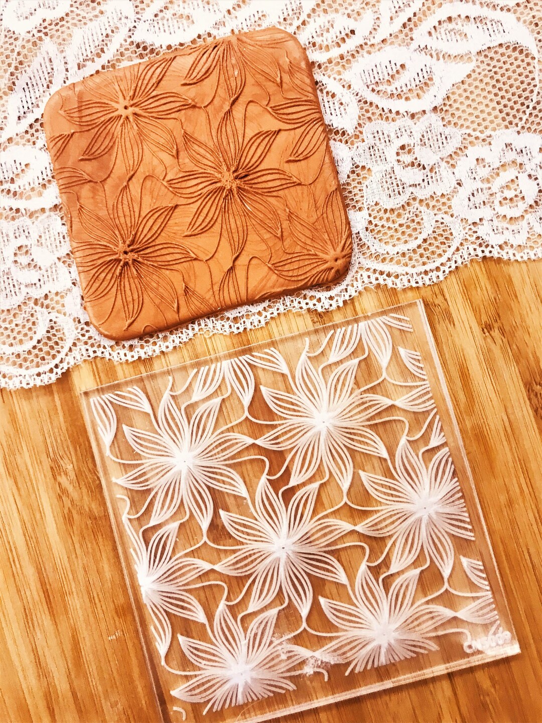 Embossing Stamp for Polymer Clay , Floral Texture Plate ,flower ...