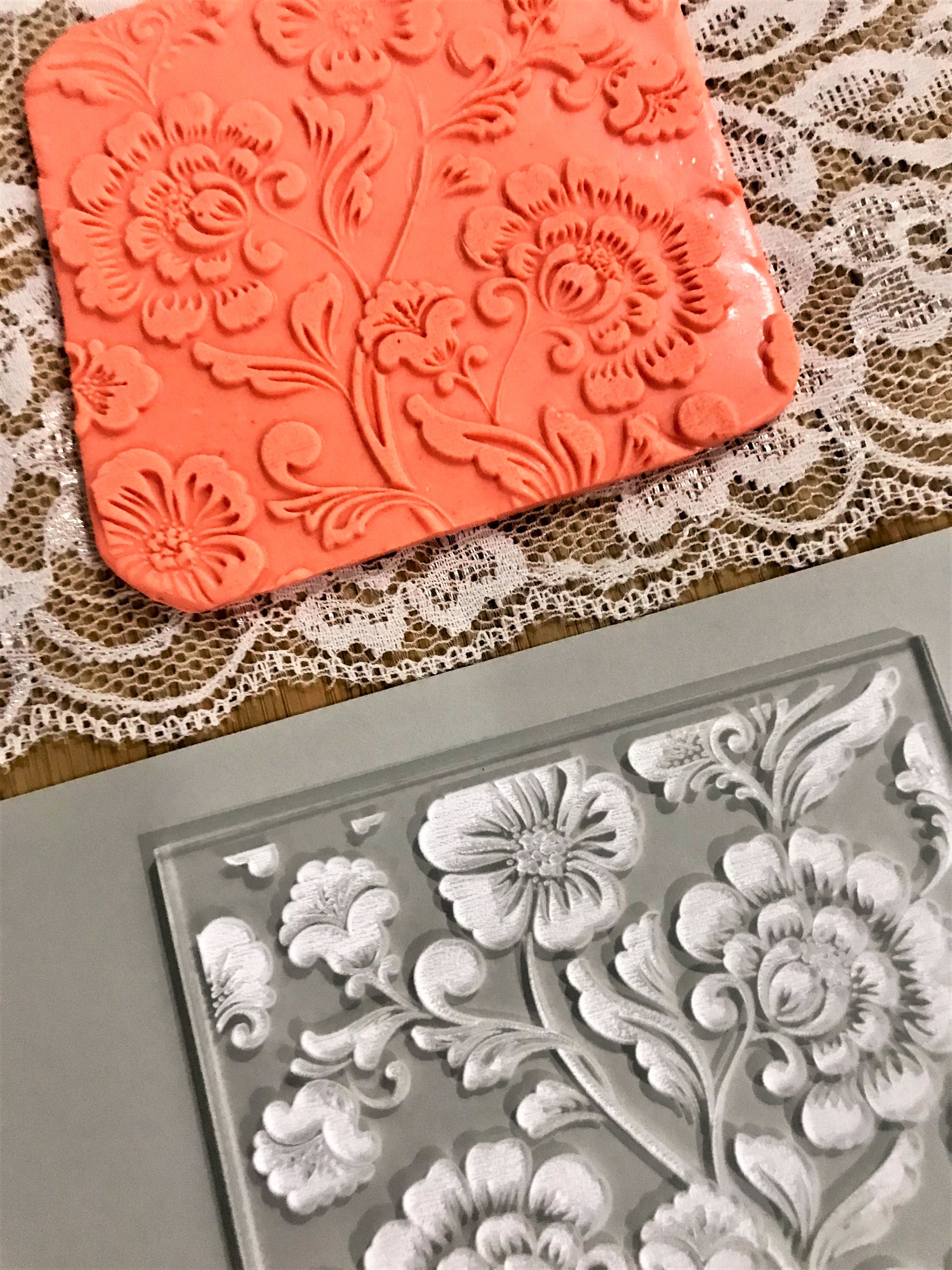 Lace Floral Pattern Texture Mat Debossing Stamp Acrylic - Etsy