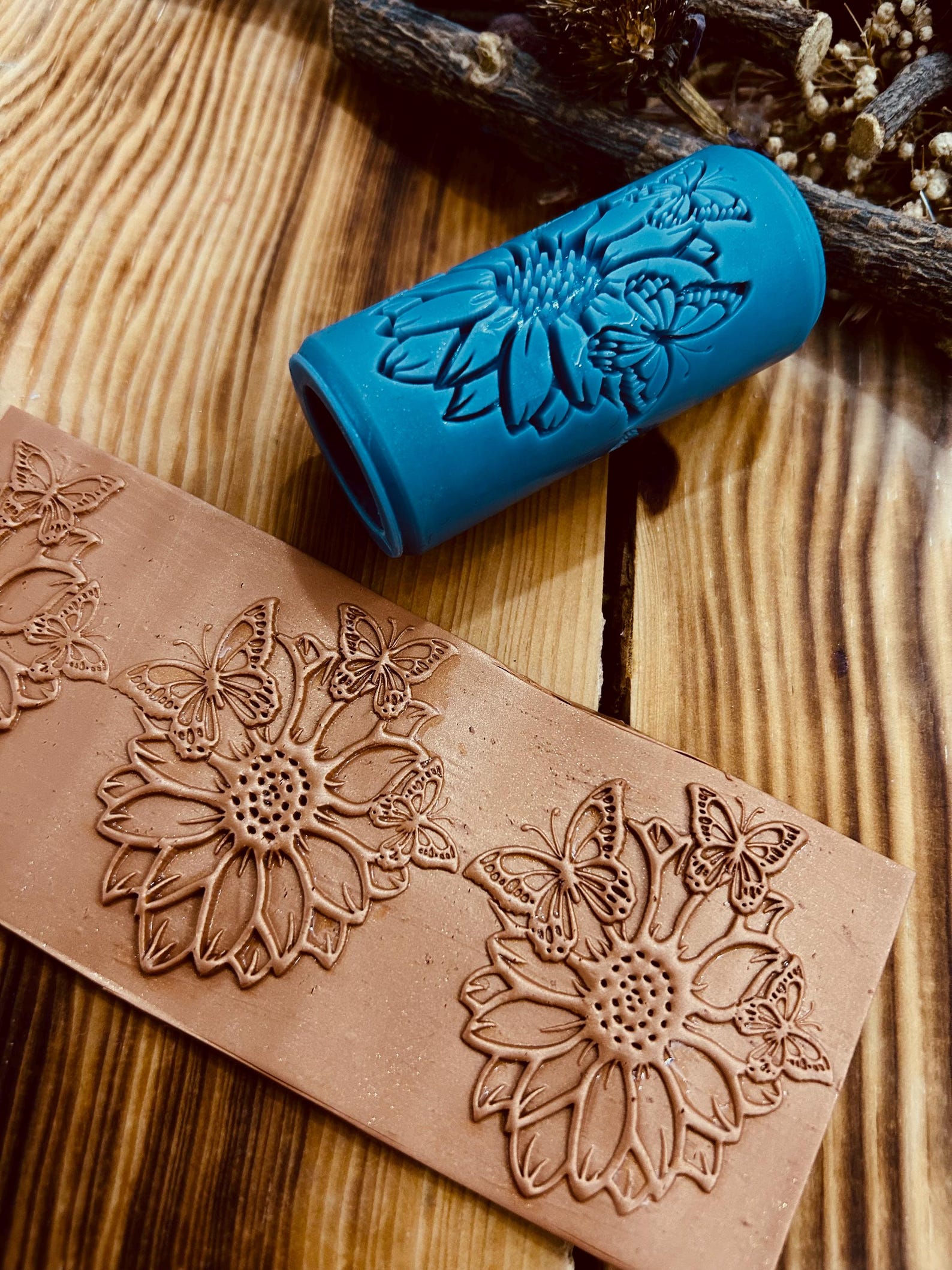 Sunflower Butterfly Texture Roller: Polymer Clay Embossing Tool (7cm ...