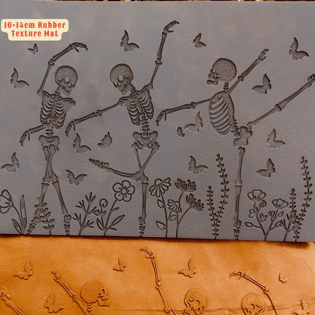 Halloween Dancing Skeleton Rubber Texture Mat: Polymer Clay Embossing ...
