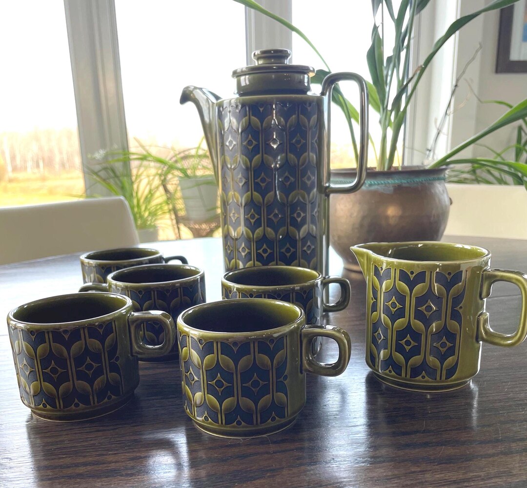 Vintage Hornsea Heirloom Green and Black Geo Pattern, 1970's Ceramic ...