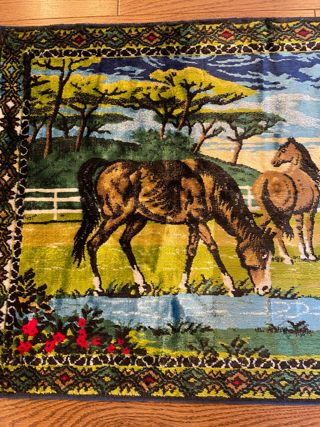 Vintage Velvet Tapestry of a Horse and Landscape, Home Decor Wall ...