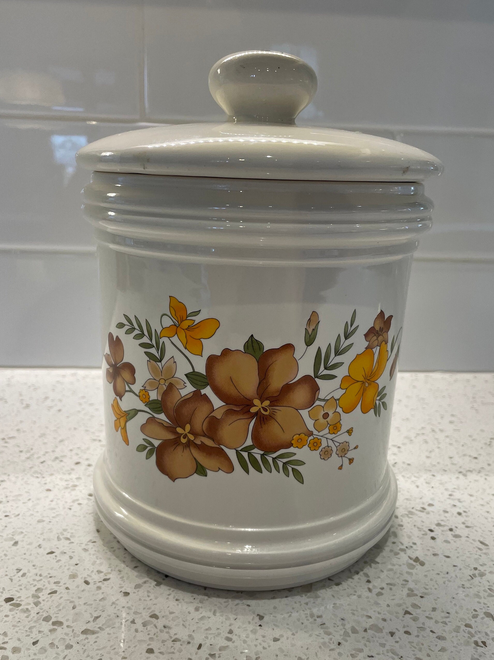 Vintage 1970's Ceramic Storage Container and Lid With Brown and Orange ...